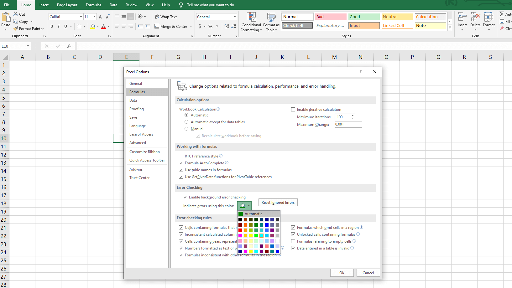 Tampilan Excel Options – Formulas. | SISPENDIK.NET